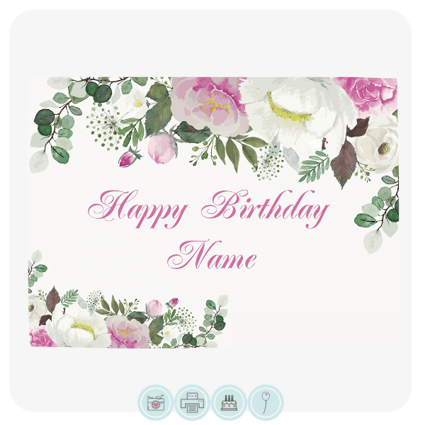 Pink and White flowers – Rectangle Edible Cake Topper