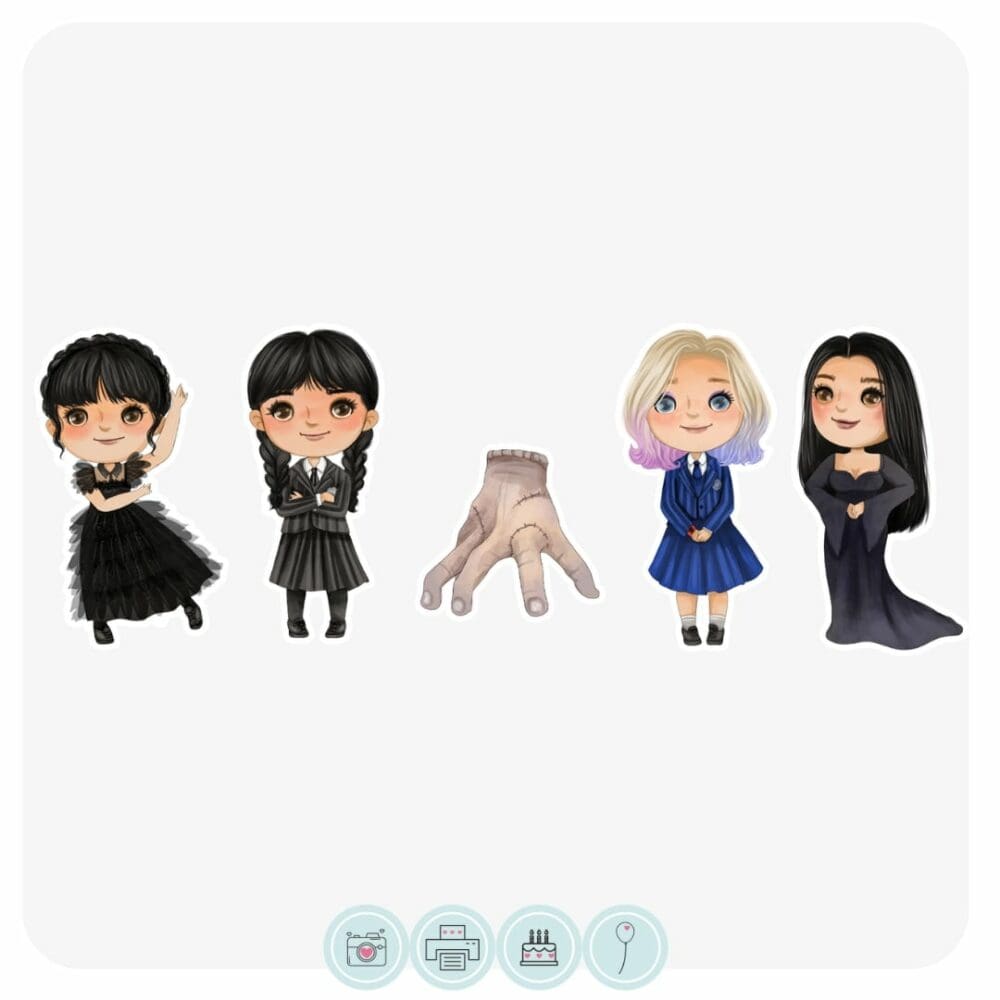 Cute Wednesday Addams mini shapes | Edible Icing Images – Edible Cake ...