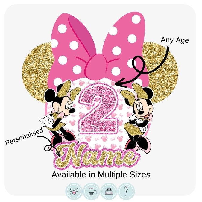 Premium Name Plaque | Pink and Gold Minnie Mouse – Edible Cake Toppers