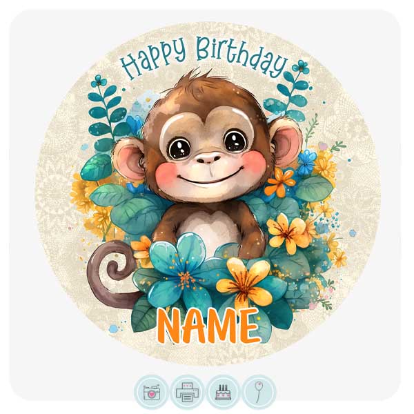 Floral Baby Monkey Cake Topper – Edible Cake Toppers